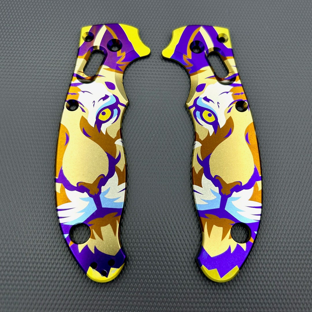 Custom Tiger Pattern Titanium Scales for the Spyderco Manix 2 C101GP2 ...
