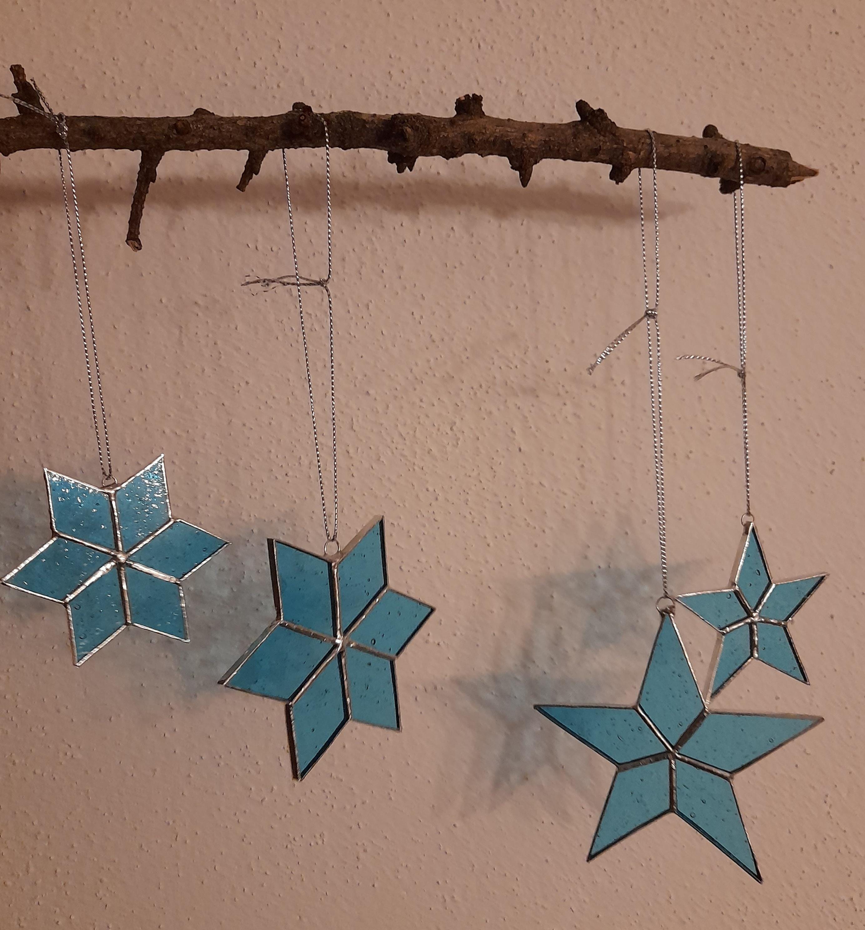 Glas Stern türkis 5- oder 6- zackig, verschiedene Größen, Deko oder ...