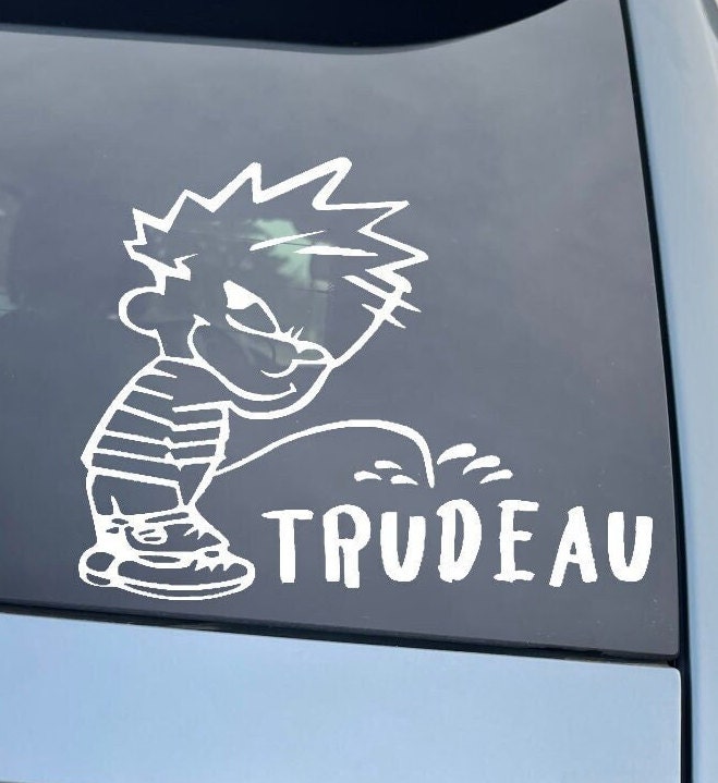Calvin Peeing on Trudeau, Die Cut Vinyl Vehicle Window Sticker Decal ...