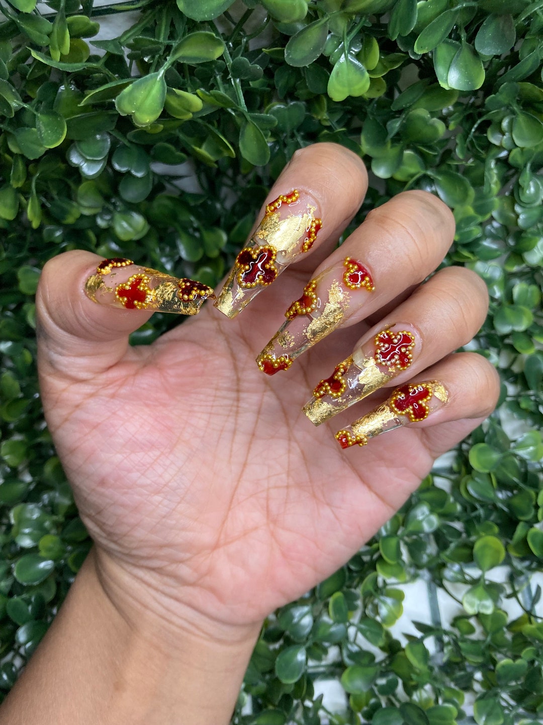 Four Leaf Clover Press on Nails | Color Customizable | Van Cleef Gold ...