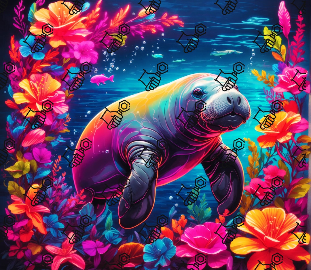 Manatee Tumbler Wrap, Manatee Png, Manatee Art, Colorful Manatee Png ...