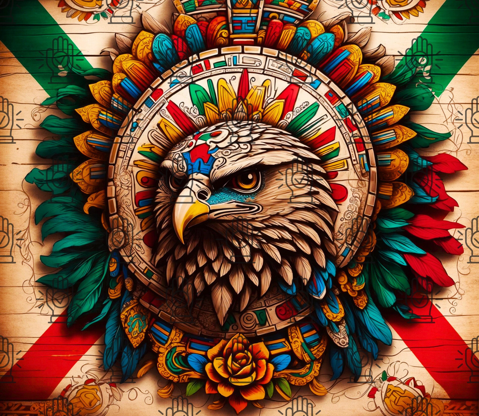 Aztec Tumbler Wrap Png, Mexican Flag Png, Mexican Flag Tumbler Wrap ...