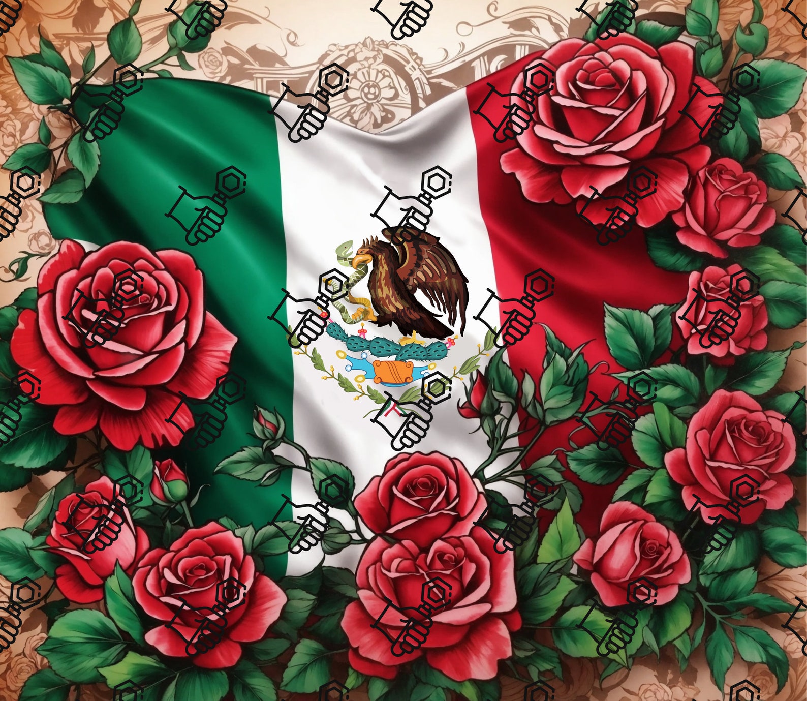Mexico Flag Png, Mexico Flag Tumbler Wrap, Mexico Flag and Roses Png ...