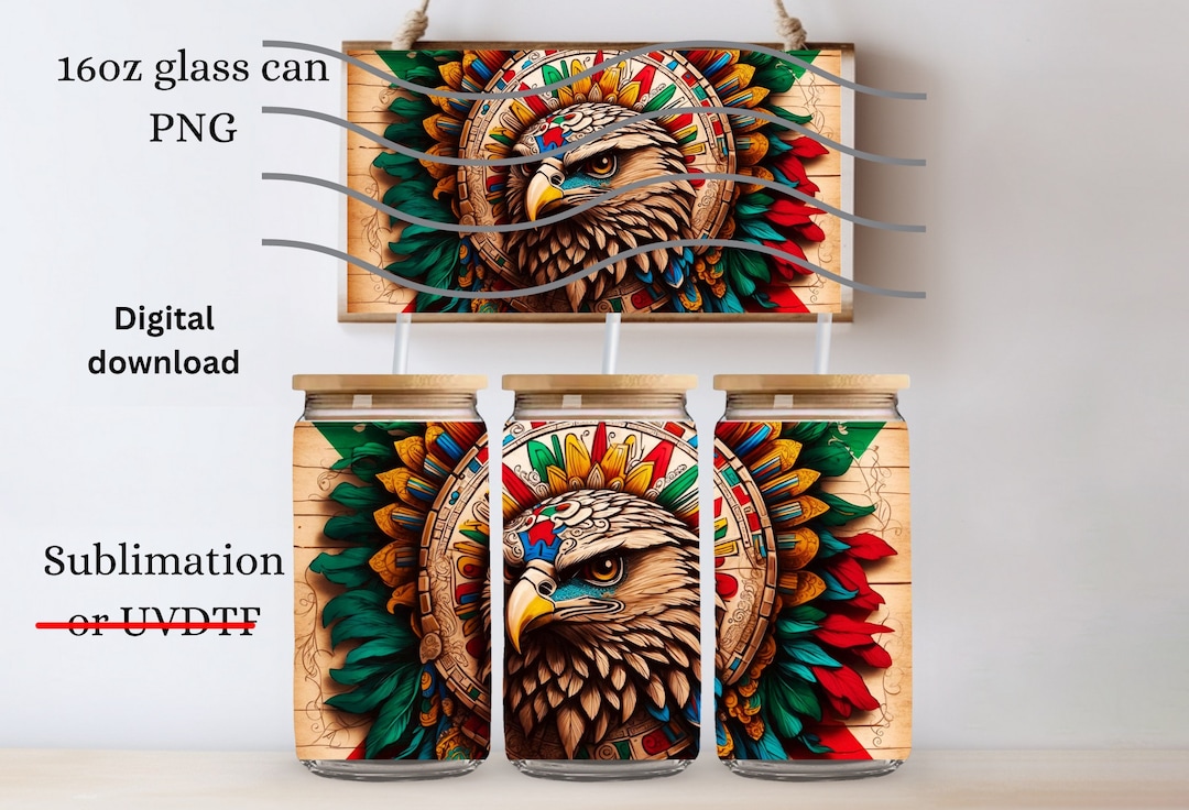 Aztec 16oz Glass Can Wrap, Aztec Png, Aztec Sublimation Design, Aztec ...
