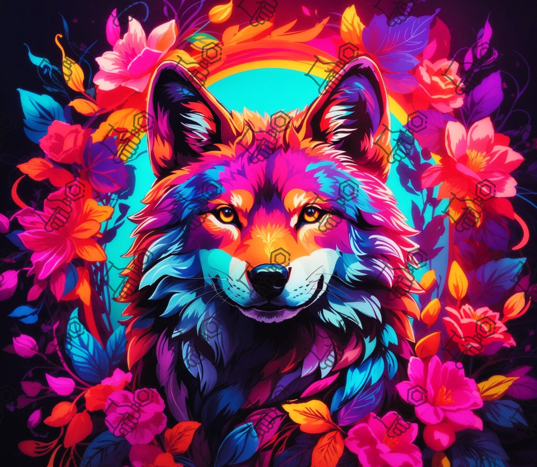 Wolf Tumbler Wrap, Wolf Png, Colorful Wolf Png, Colorful Wolf Tumbler ...
