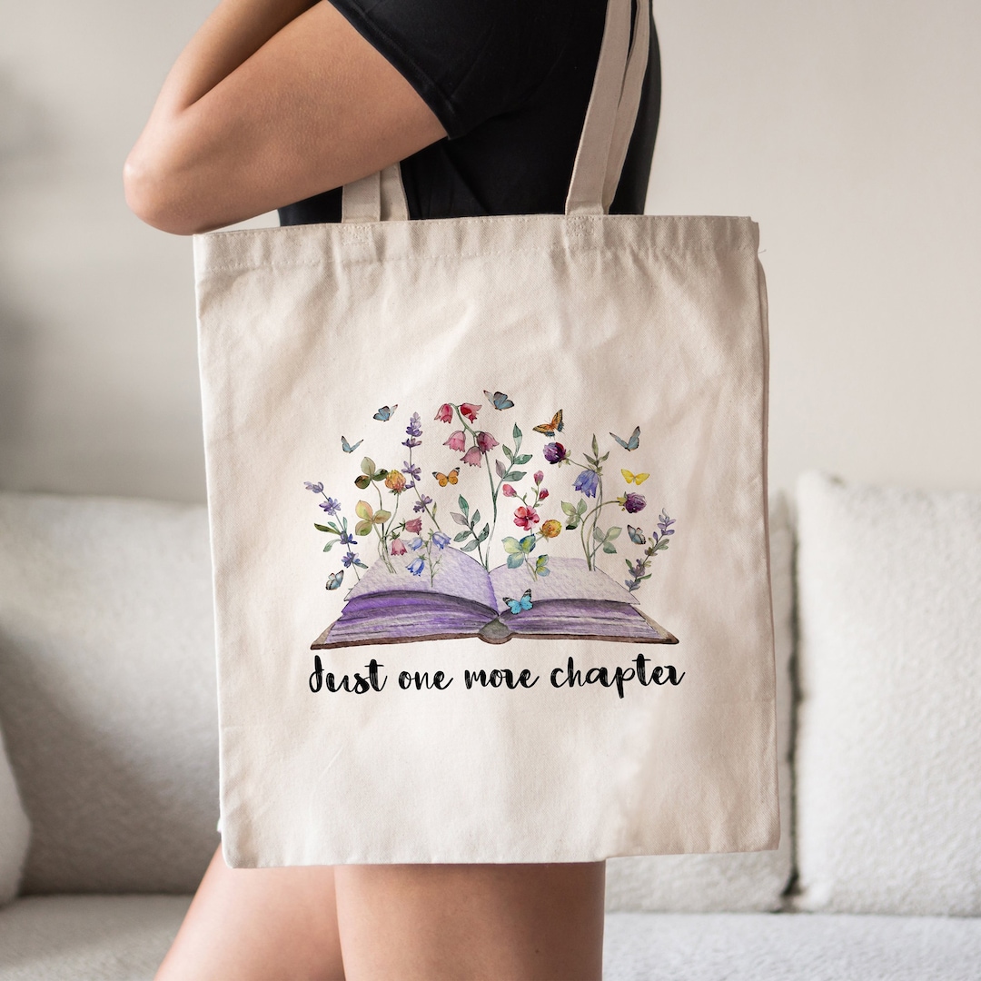 Book Tote Bag, Floral Tote, Bookish Tote, Bookworm Tote, Book Lover Bag ...