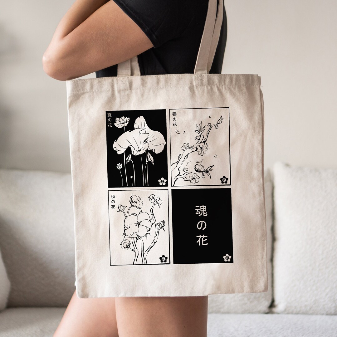 Asian Style Floral Tote Bag, Japanese Tote Bag, Cotton Flowers Tote ...