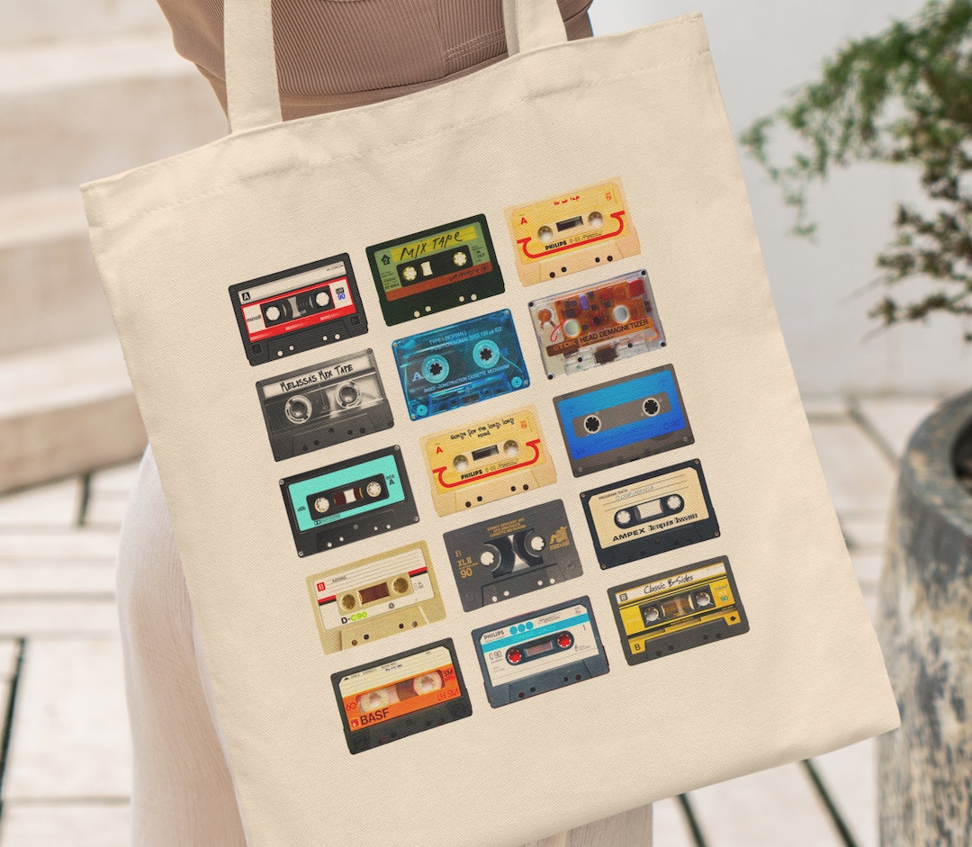 Retro Tote Bag Vintage Tote Bag Cassettes Tote Bag Music - Etsy