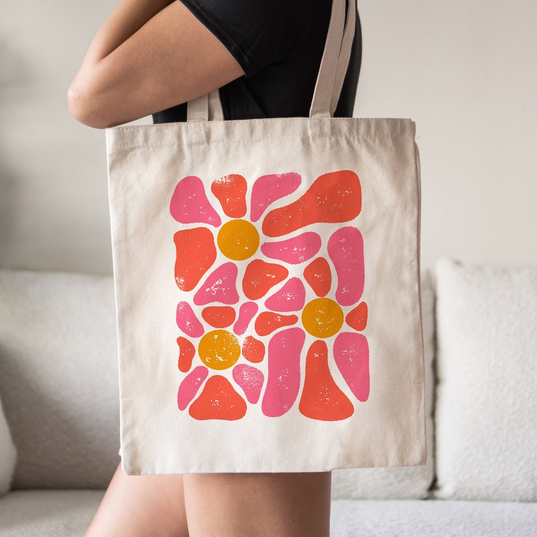 Cute Flowers Bag, Floral Tote Bag, Retro Tote Bag, Flower Tote, Trendy ...