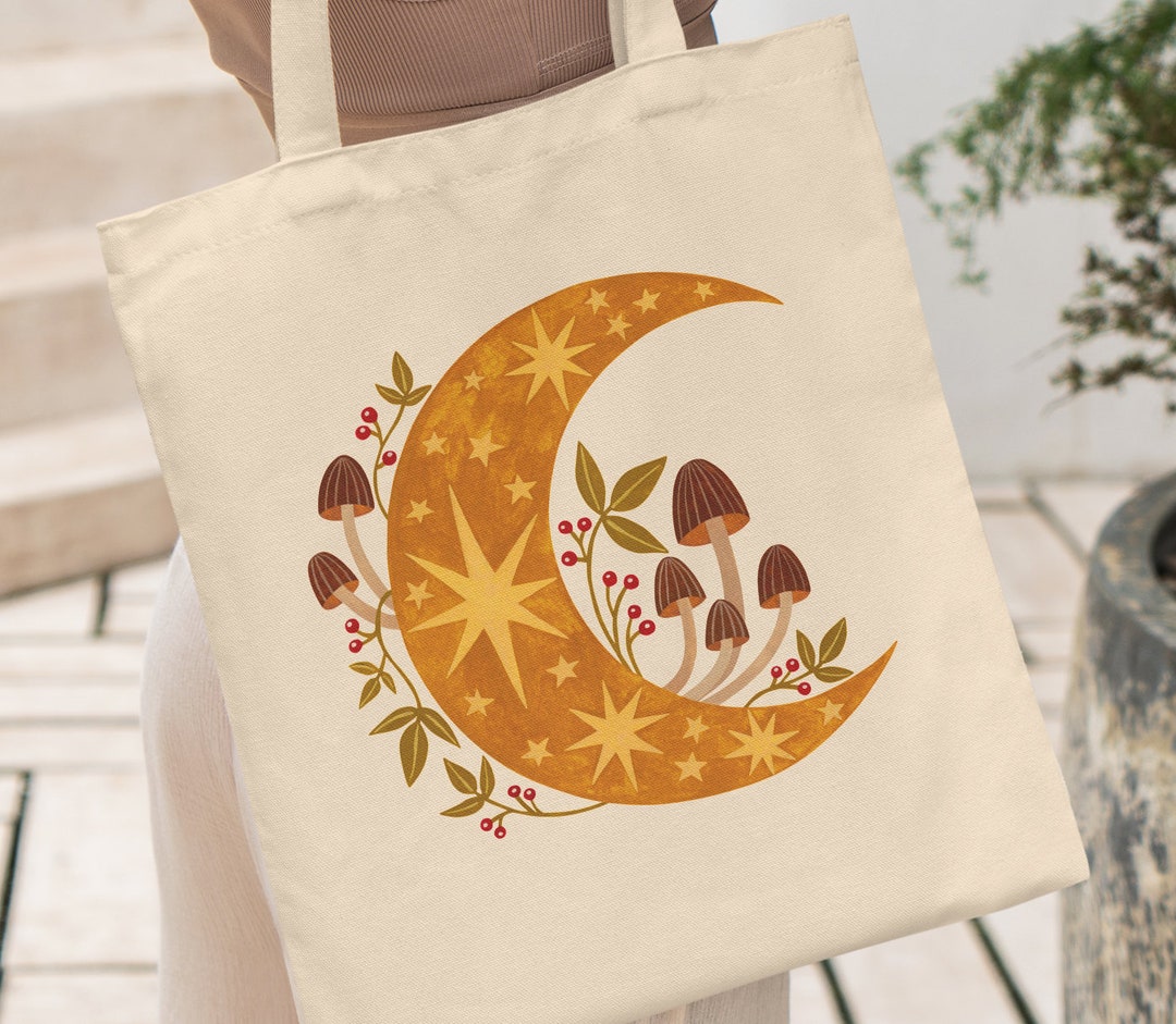 Boho Tote Bag, Hippie Tote Bag, Celestial Moon Bag, Witchy Tote, Moon ...