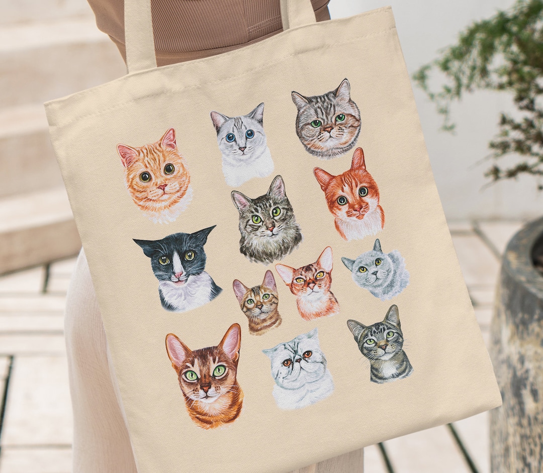 Cat Tote Bag, Funny Cat Tote Bag, Kitten Tote, Cat Tote Bag Funny, Cat ...
