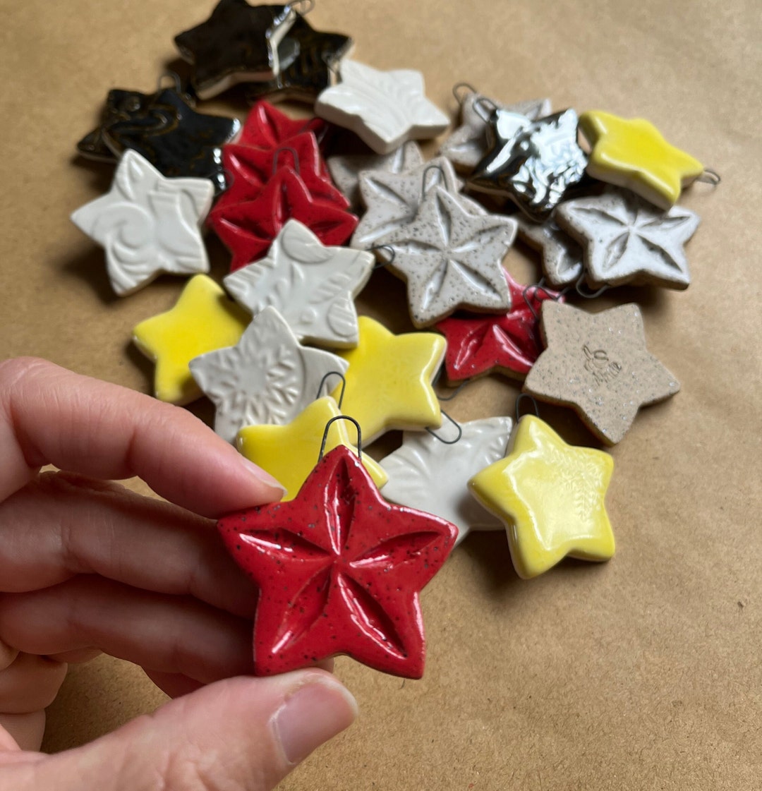Ceramic Stoneware Star Ornament Christmas Ornament Red White Silver ...