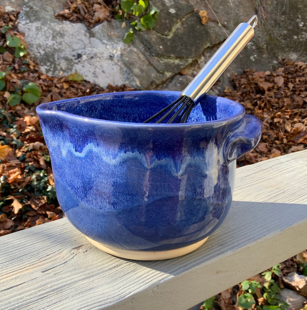 Ceramic Stoneware Large Blue Mixing Bowl Pancake Bowl Pouring Bowl - Etsy