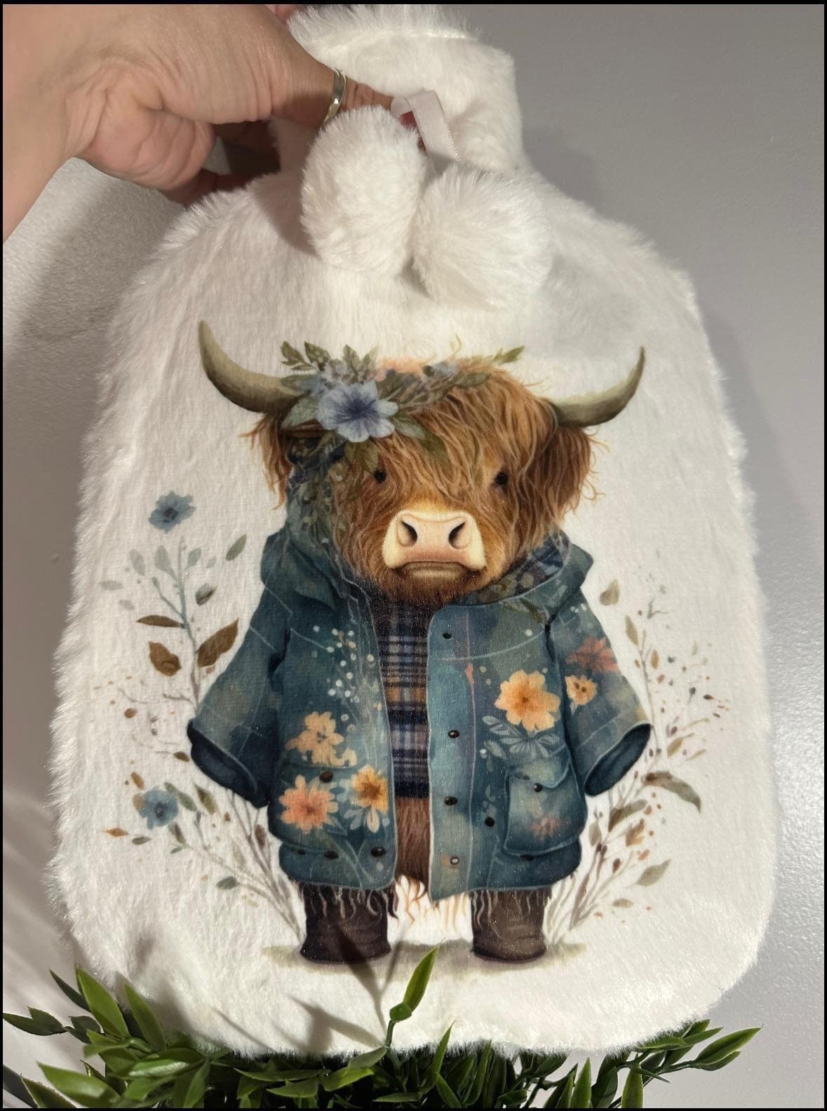 Doris the Highland Cow Hot Water Bottle, Personalised Gift for Highland ...