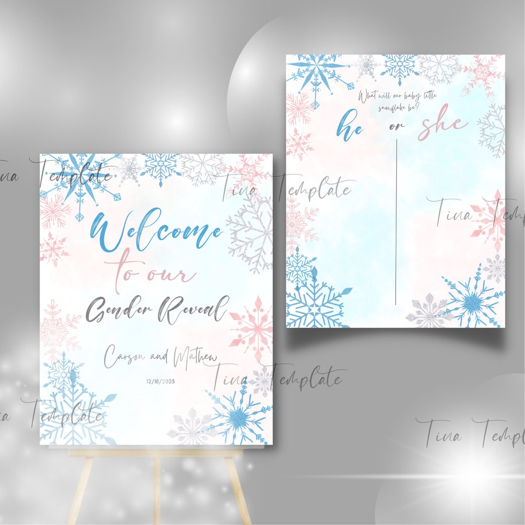 Editable and Printable Winter Gender Reveal Voting and Welcome Sign ...