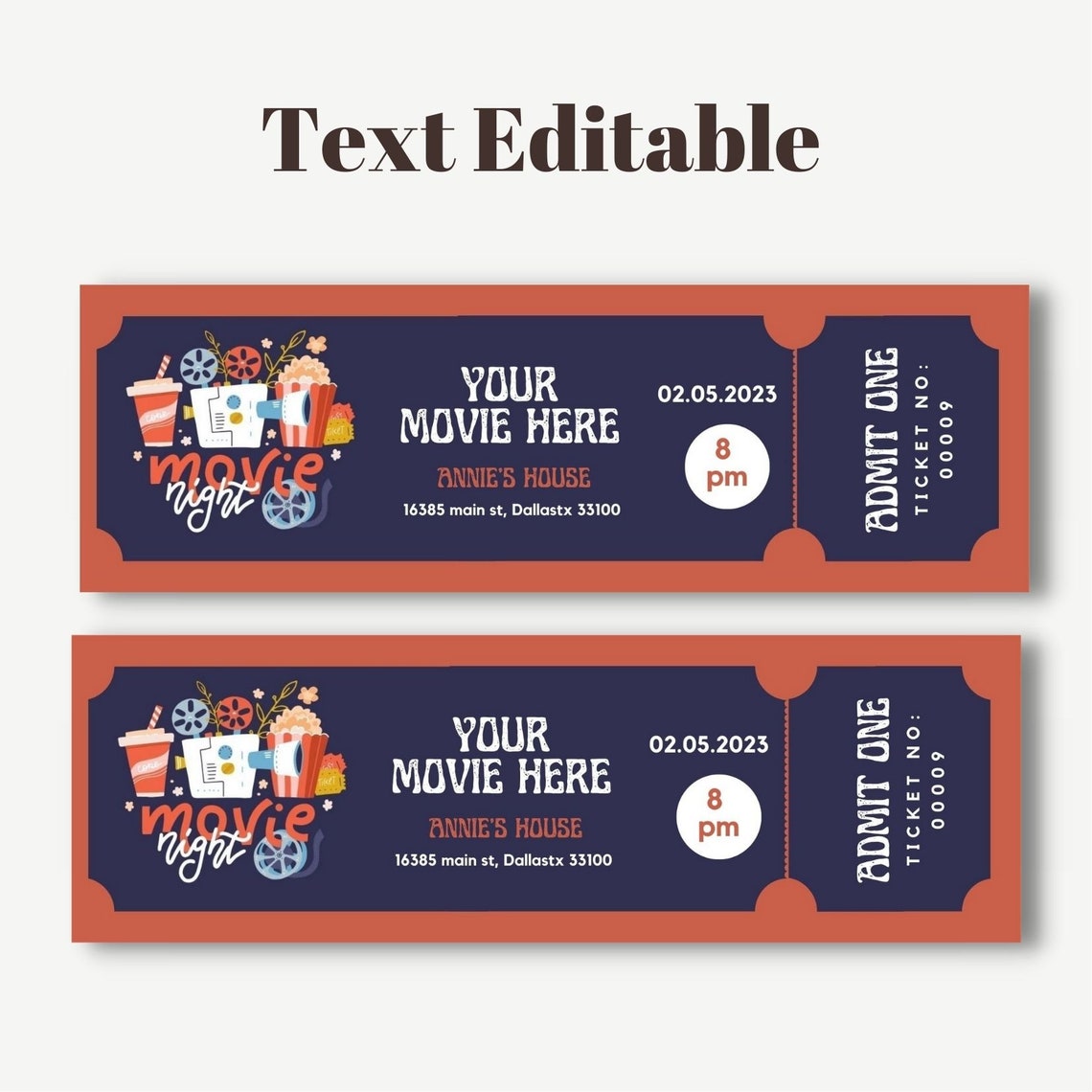 Editable and Printable Movie Night Ticket Template Movie - Etsy