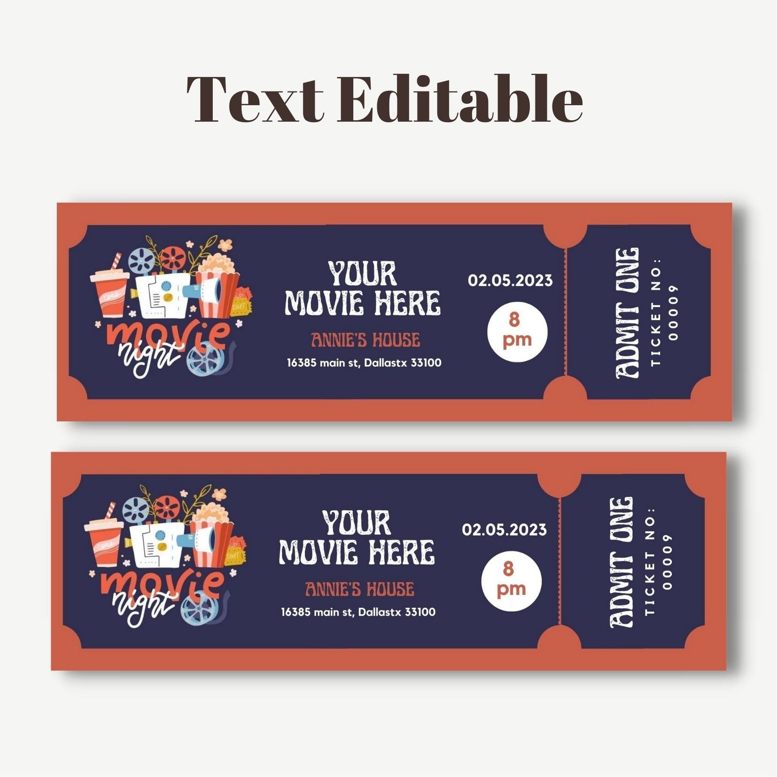Editable and Printable Movie Night Ticket Template Movie - Etsy