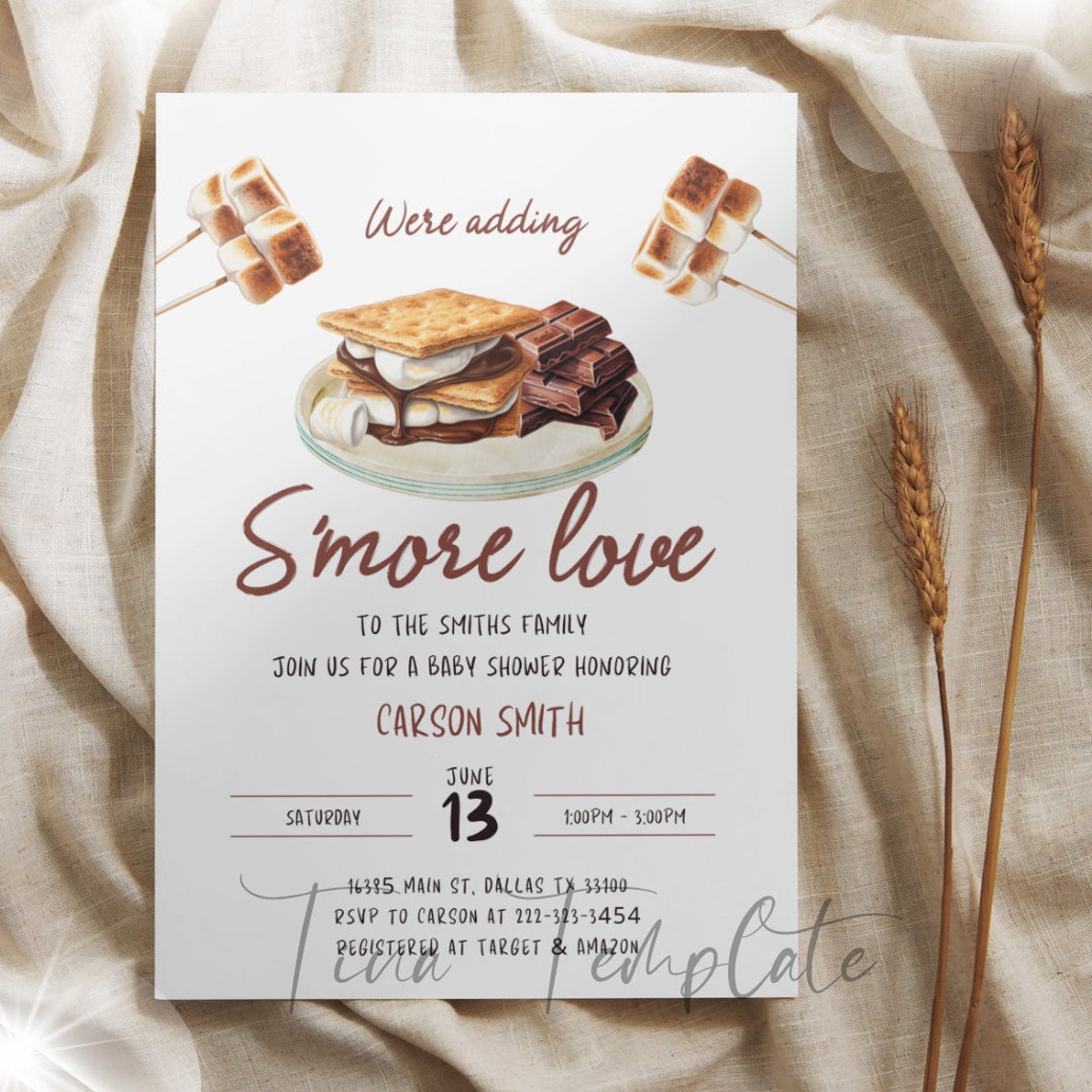 Editable S'more Love Baby Shower Bundle Invitation Template, Watercolor ...