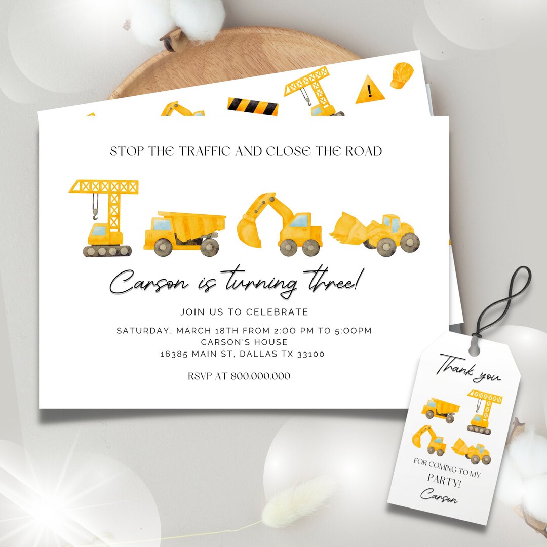 Editable and Printable Construction Kid Birthday Party Invitation ...