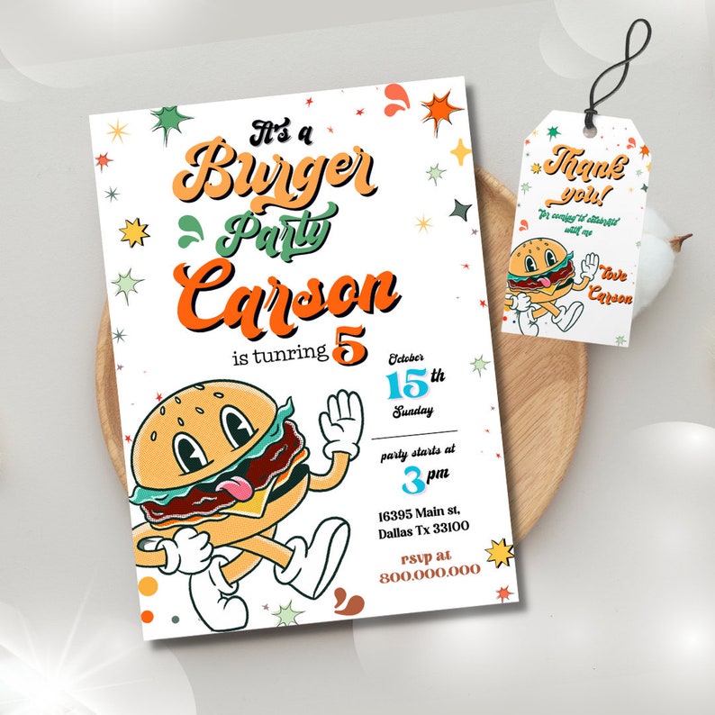 Editable and Printable Burger Party Invitation Template Retro - Etsy