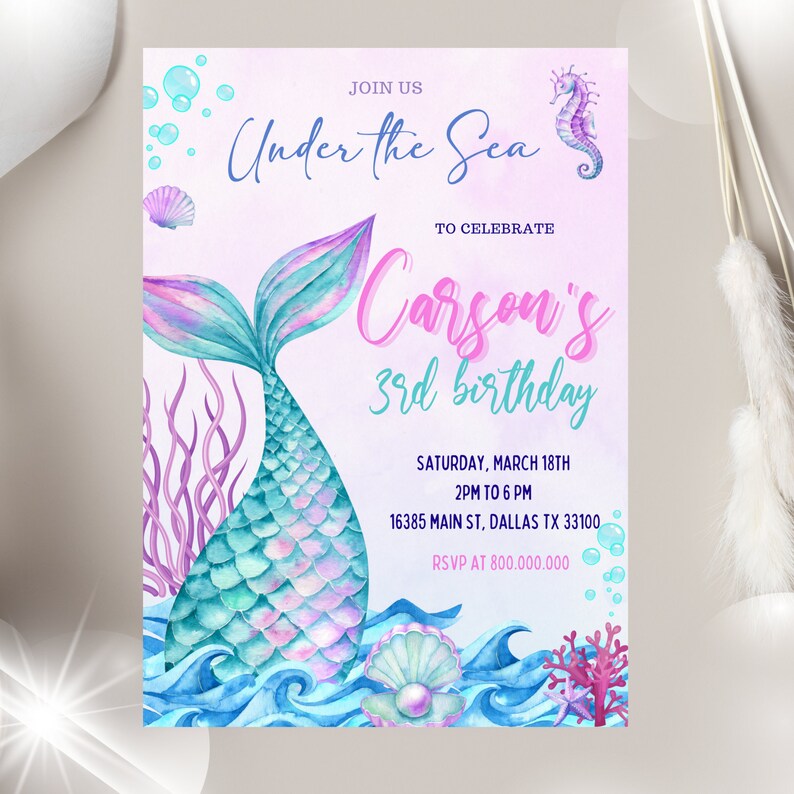 Editable and Printable Mermaid Invitation Template Mermaid - Etsy