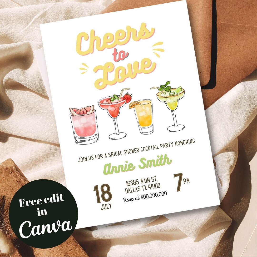 Editable and Printable Cheers to Love Bridal Invitation Template ...