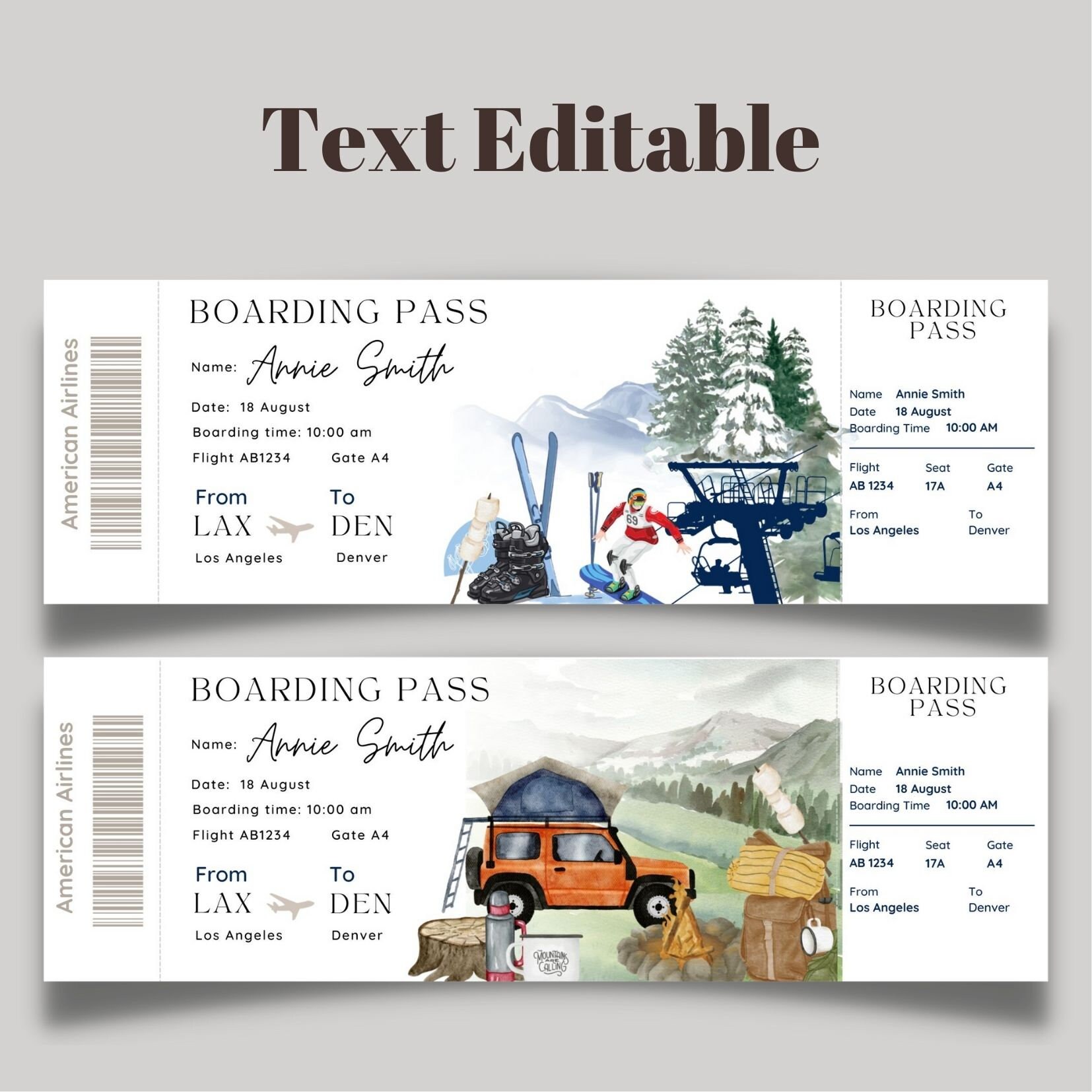 Printable and Editable Hiking or Skiing Trip Boarding Pass - Etsy
