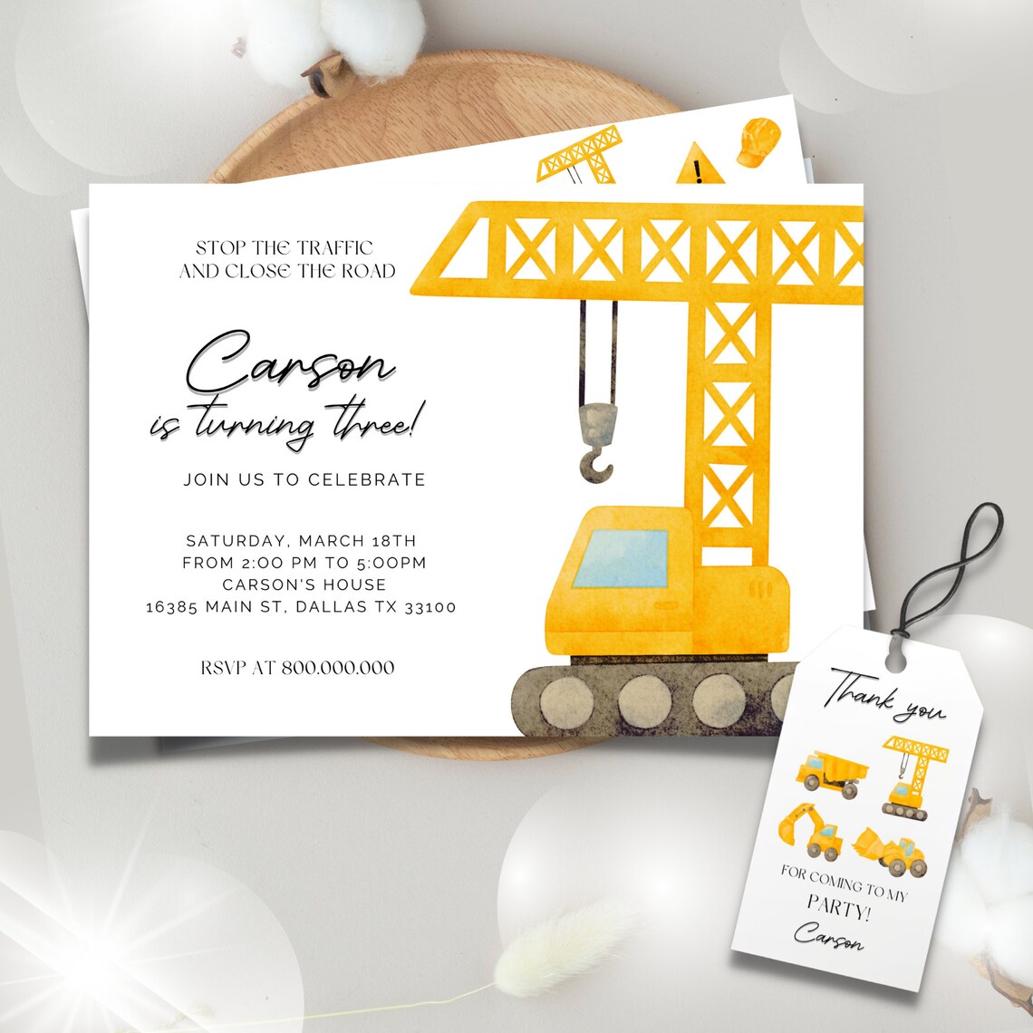 Editable and Printable Construction Kid Birthday Party Invitation ...