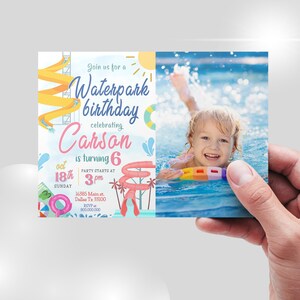 Editable and Printable Waterpark Party Photo Invitation Template ...