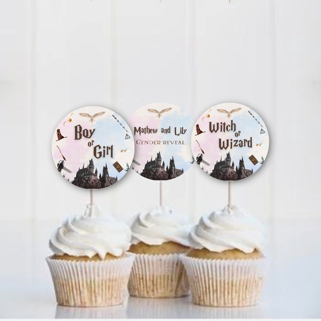 Editable Witch or Wizard Gender Reveal Cupcake Toppers Template ...