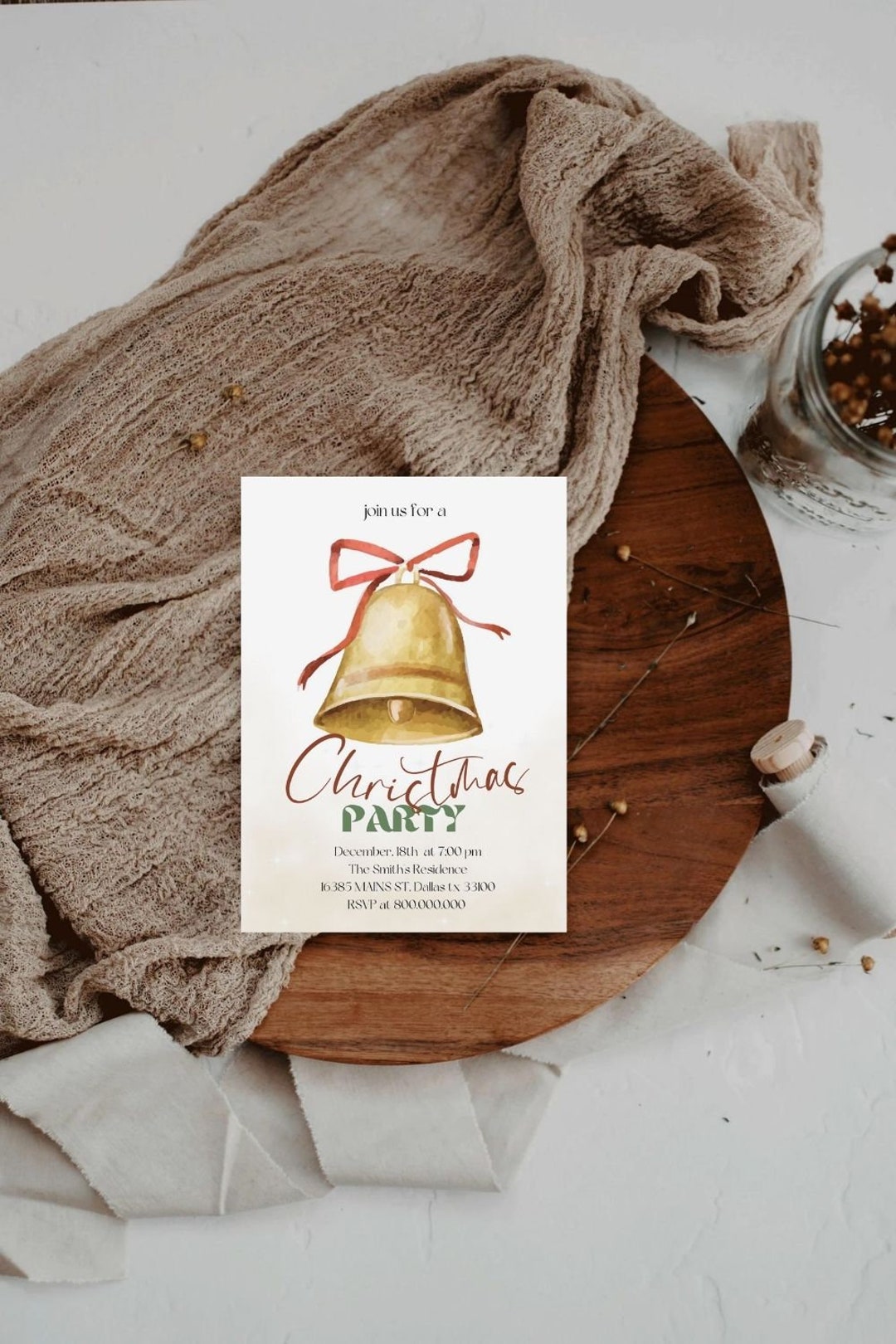 Editable and Printable Bell Christmas Party Digital Invitation ...