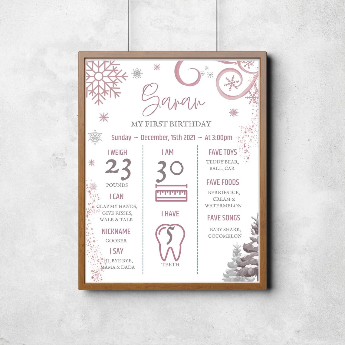 Editable and Printable Winter First Pink Birthday Milestone - Etsy