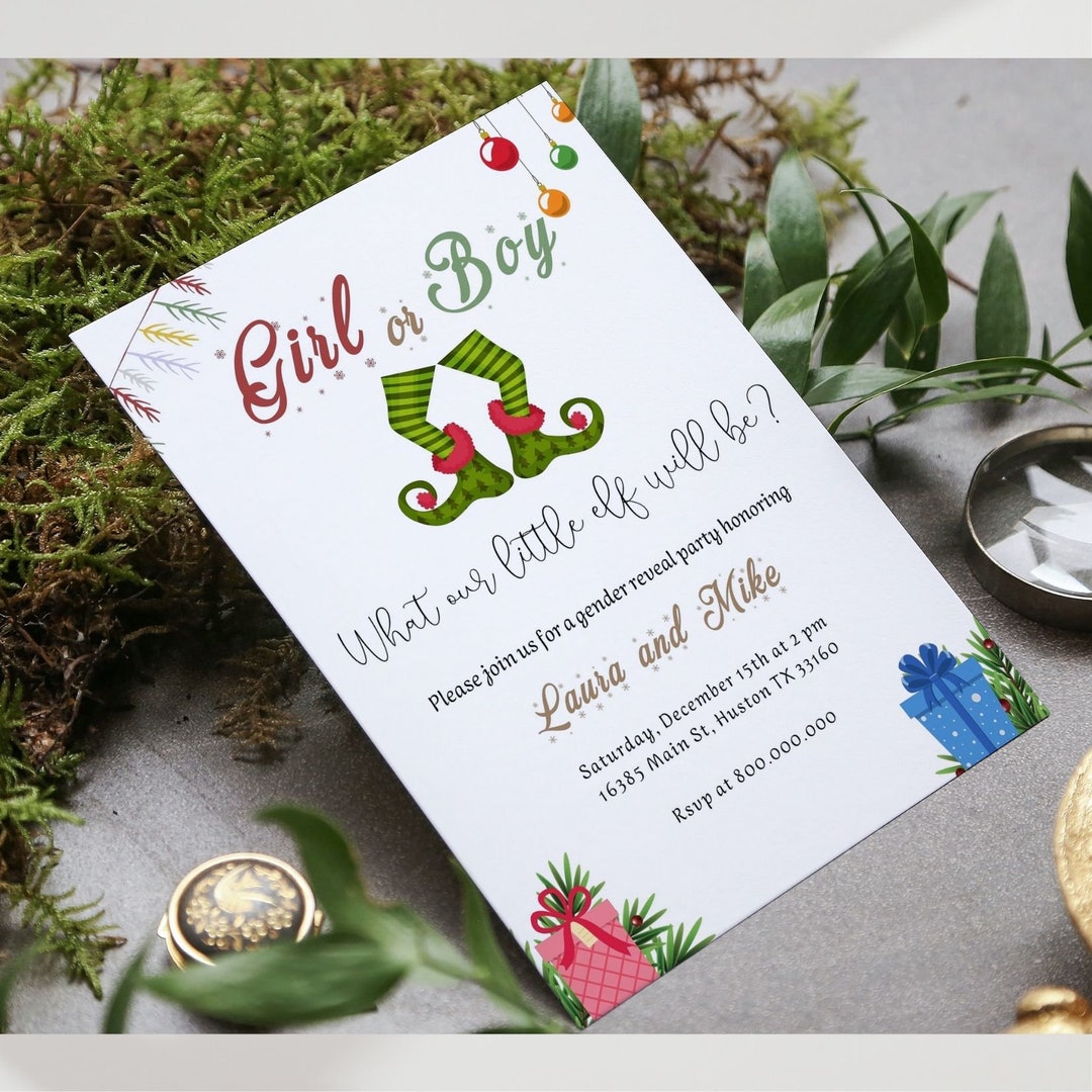 Digital Elf Gender Reveal Theme Template, Elf Foots Christmas Gender ...
