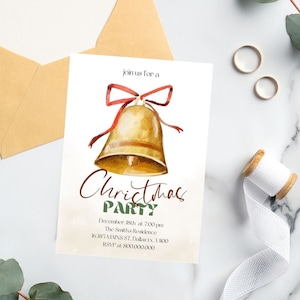 Editable and Printable Bell Christmas Party Digital Invitation ...