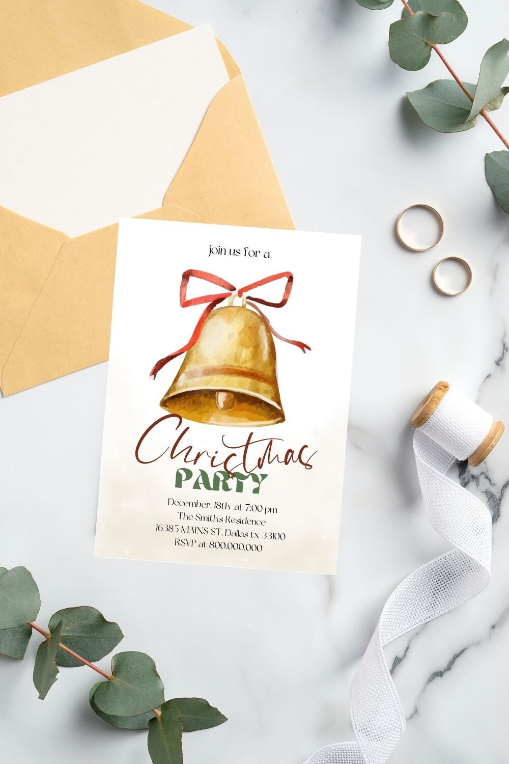 Editable and Printable Bell Christmas Party Digital - Etsy