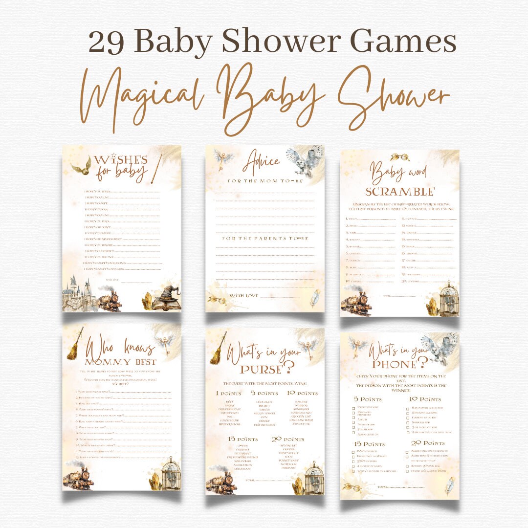 29 Magical Wizard Theme Baby Shower Games Bundle, Wizard Baby Shower ...