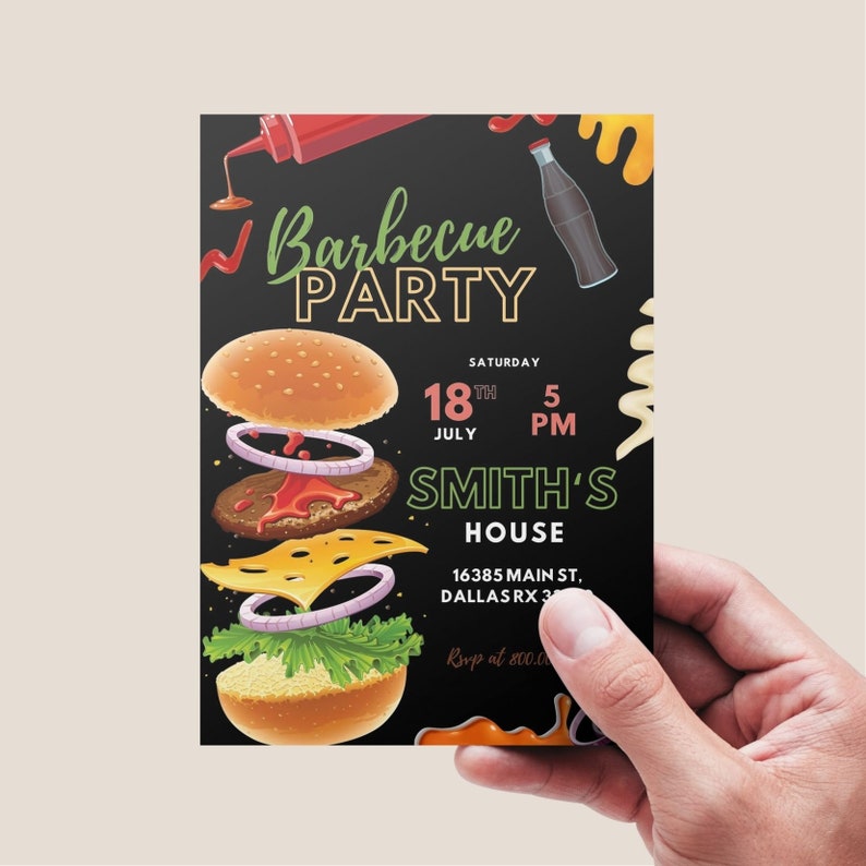 Editable and Printable BBQ Burger Party Invitation Template - Etsy