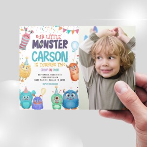 Editable and Printable Monsterparty Photo Invitation Template, Monster ...