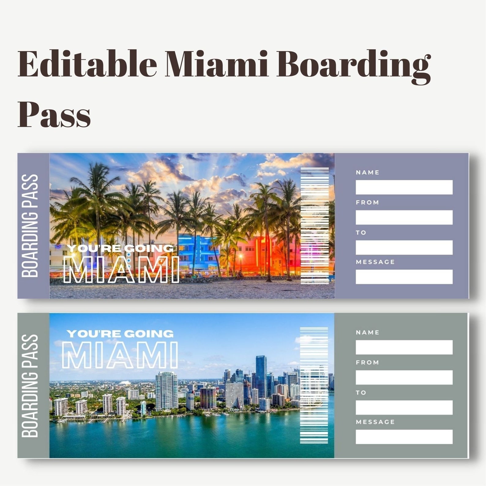 Editable Miami Boarding Pass Template Printable Miami - Etsy