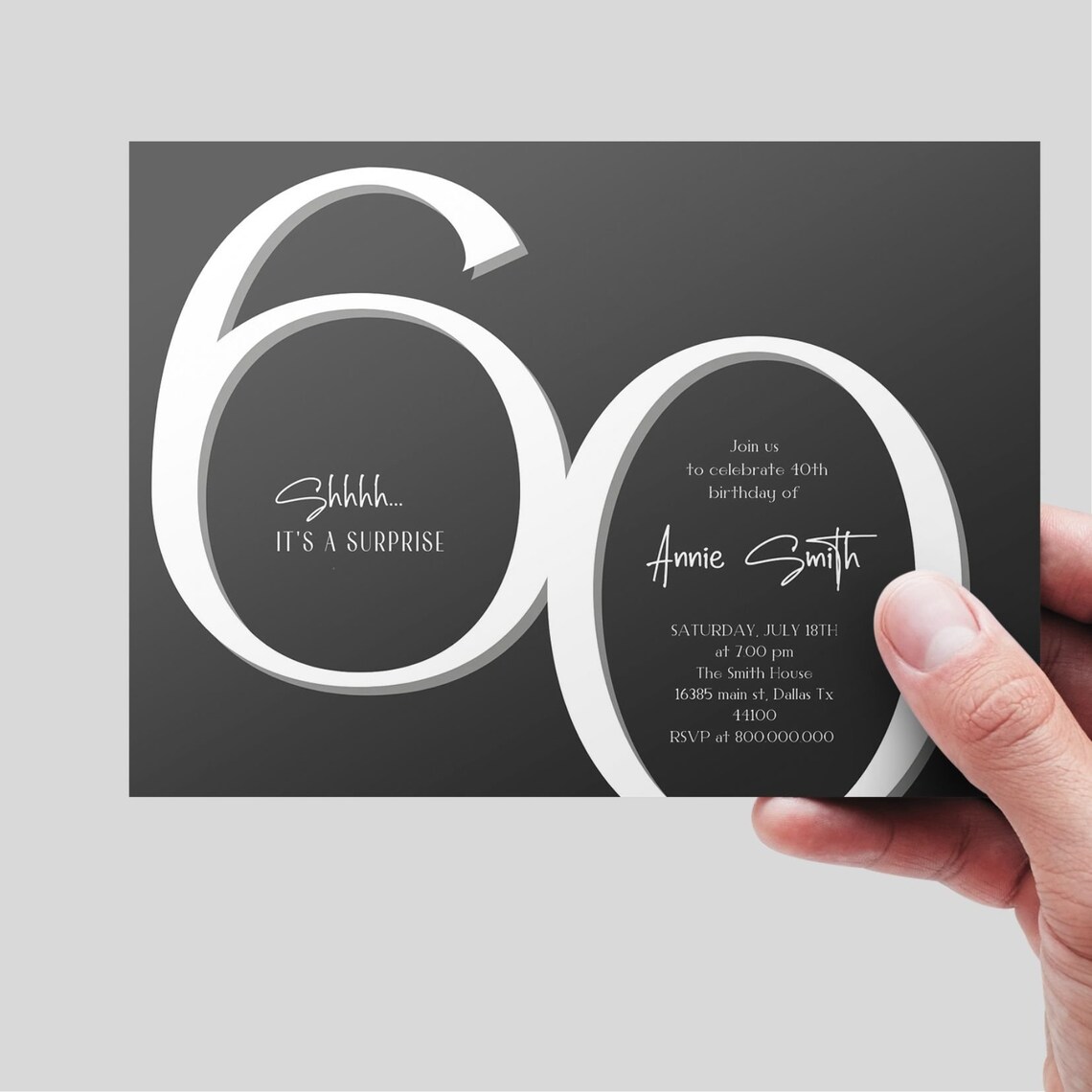 Editable and Printable 60th Elegant Birthday Invitation Template, Sixty ...