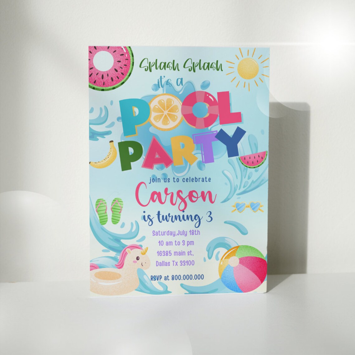 Editable and Printable Pool Party Invitation Template, Pool Birthday ...