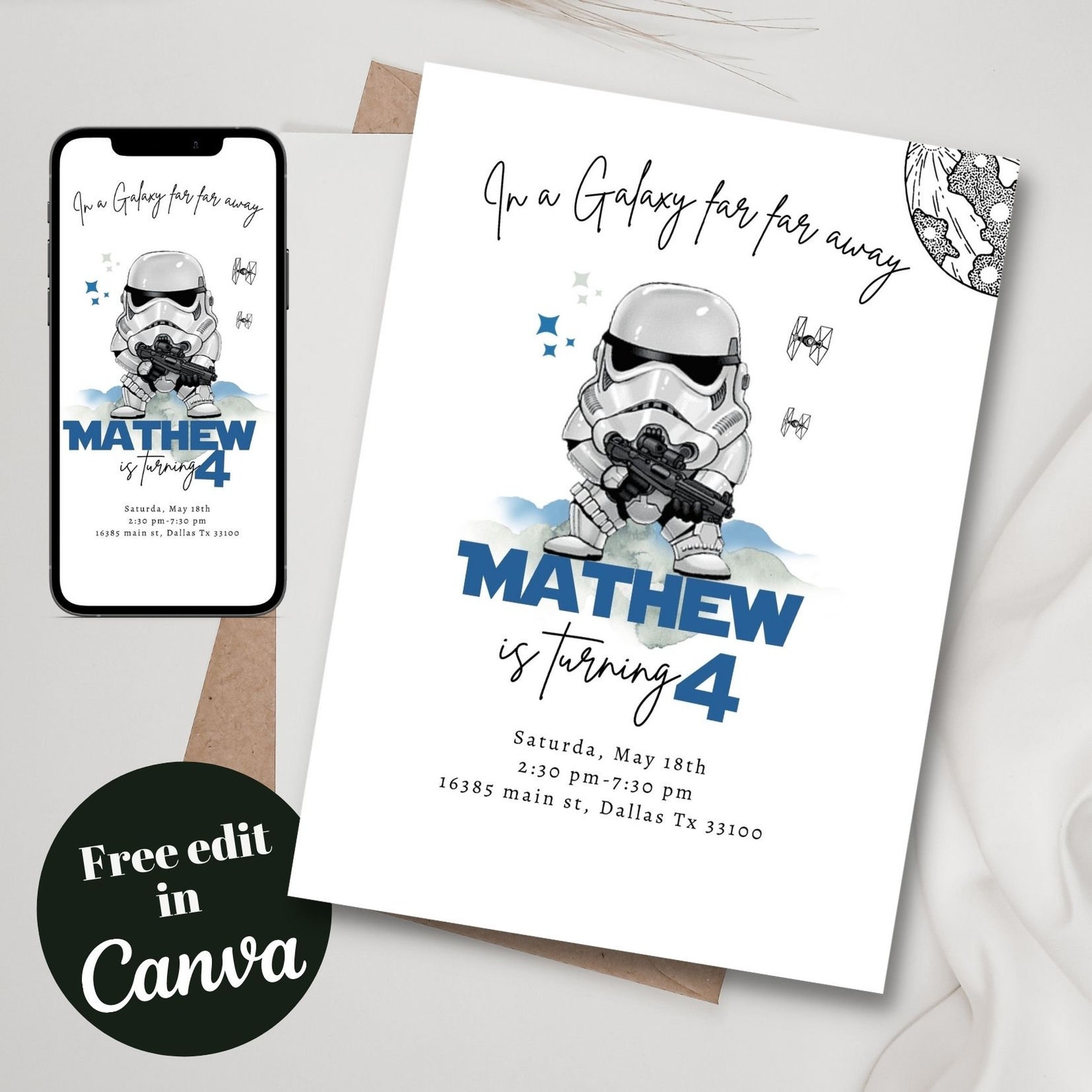 Printable and Mobile Star War Kid Birthday Invitation - Etsy