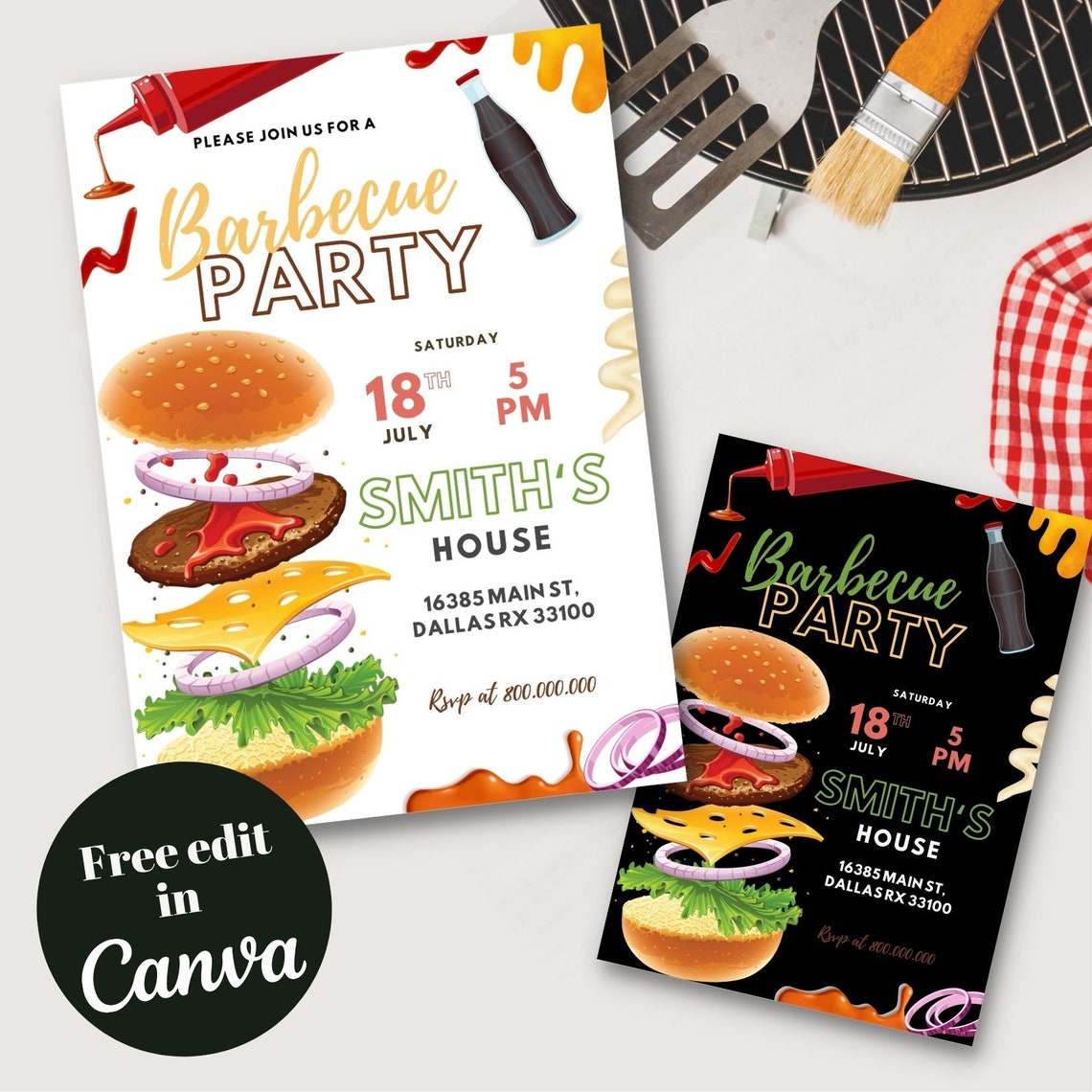 Editable and Printable BBQ Burger Party Invitation Template - Etsy