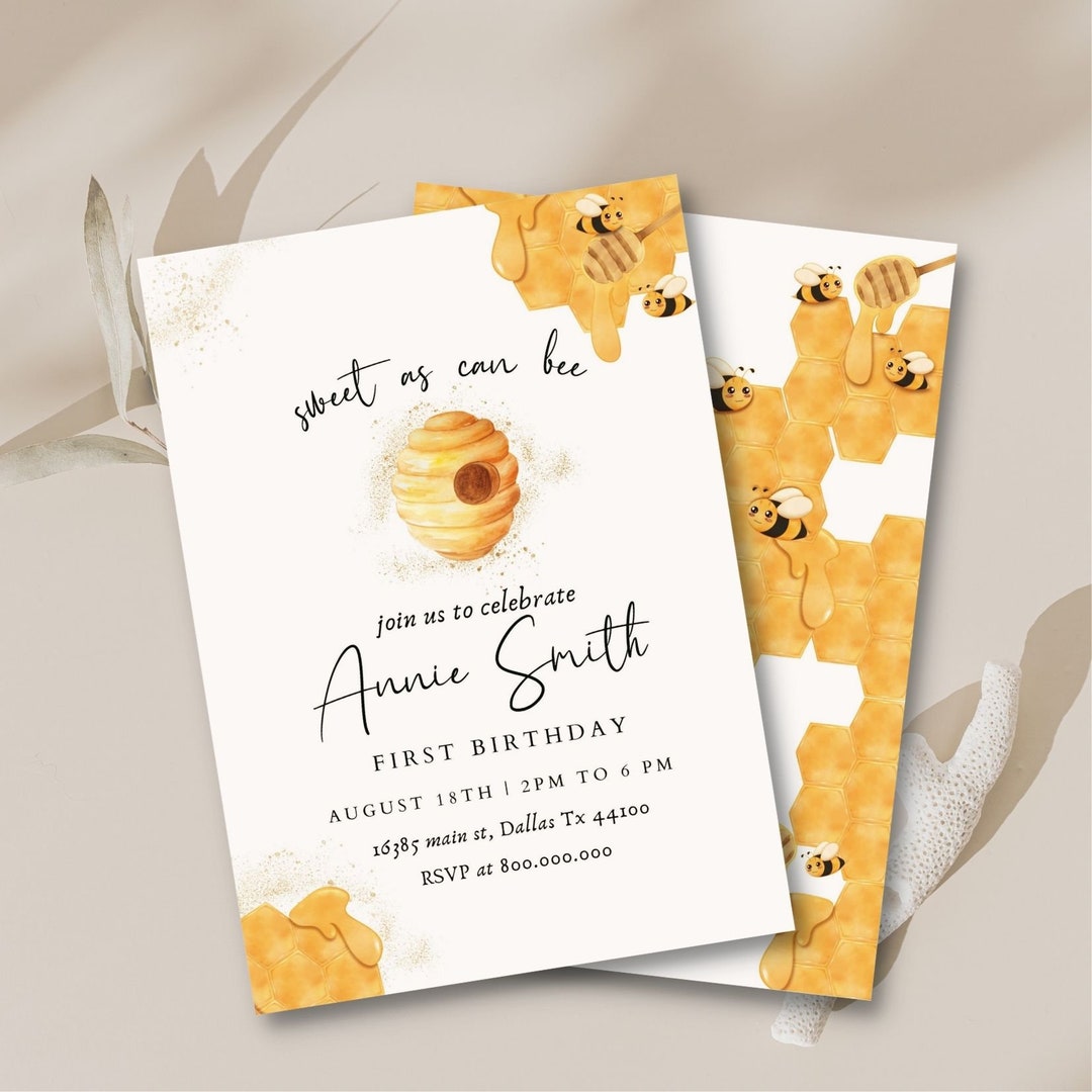 Editable and Printable Bee Honey Kid Birthday Party Invitation Template ...