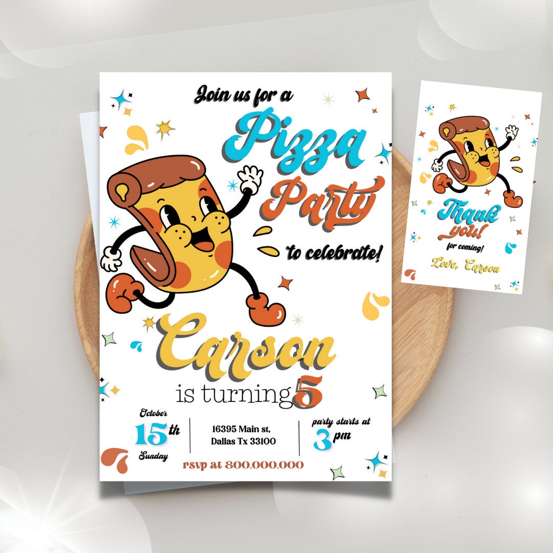 Editable and Printable Pizza Party Invitation Template, Retro Pizza ...