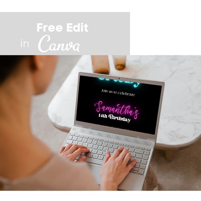 Editable Lets Glow Crazy Girl Invitation Template, Neon Light Glow ...