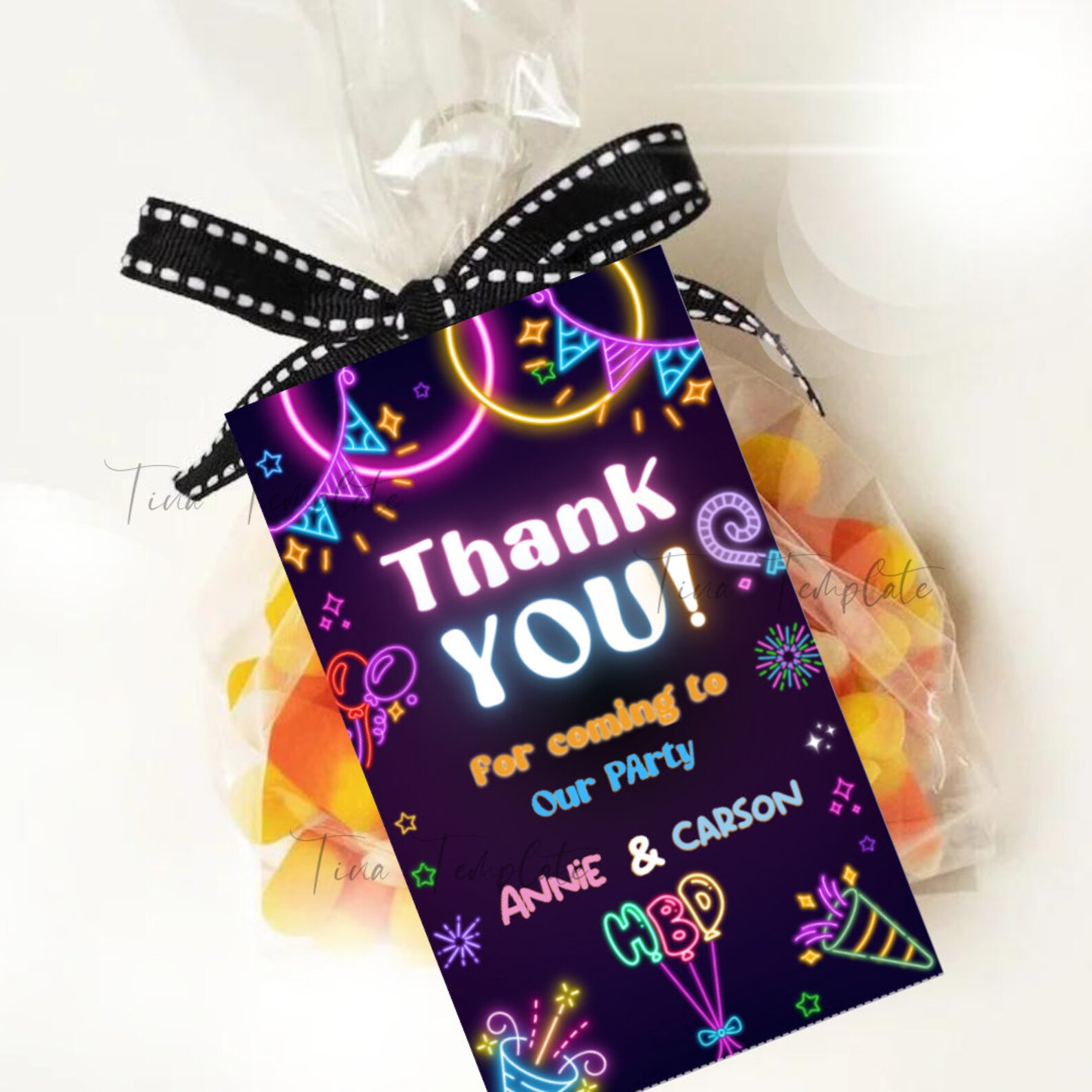 Editable Sibling Neon Lights Birthday Invitation, Joint Birthday ...