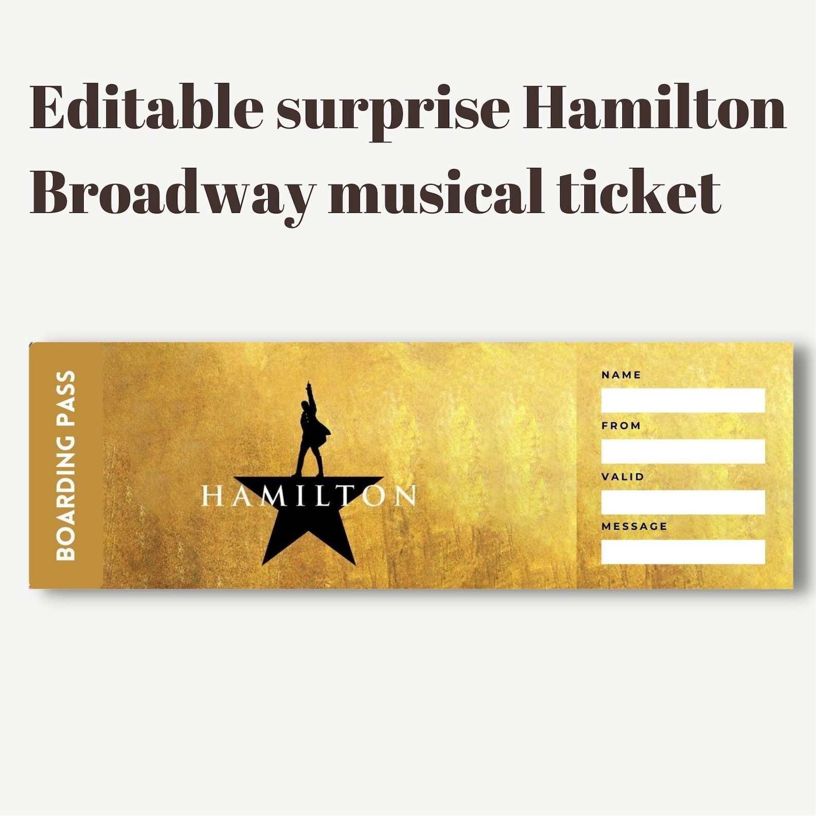 Printable Hamilton Surprise Ticket Editable Broadway Musical - Etsy