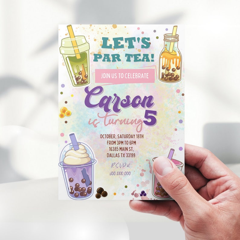 Editable and Printable Boba Tea Birthday Party Invitation Template ...