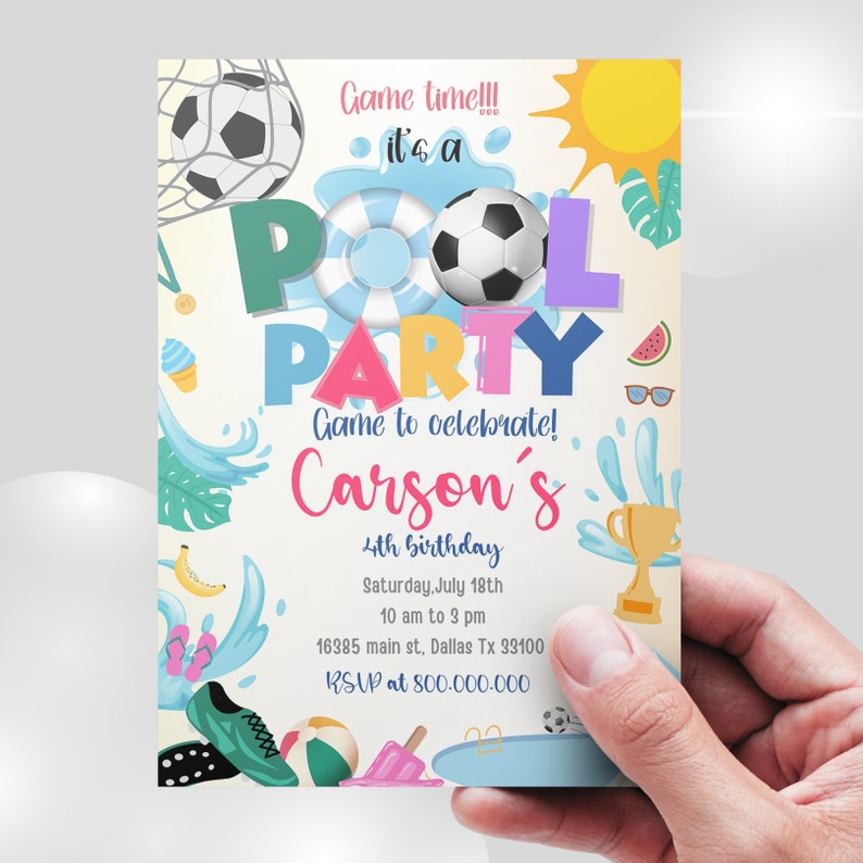 Editable and Printable Soccer Pool Party Invitation Template - Etsy